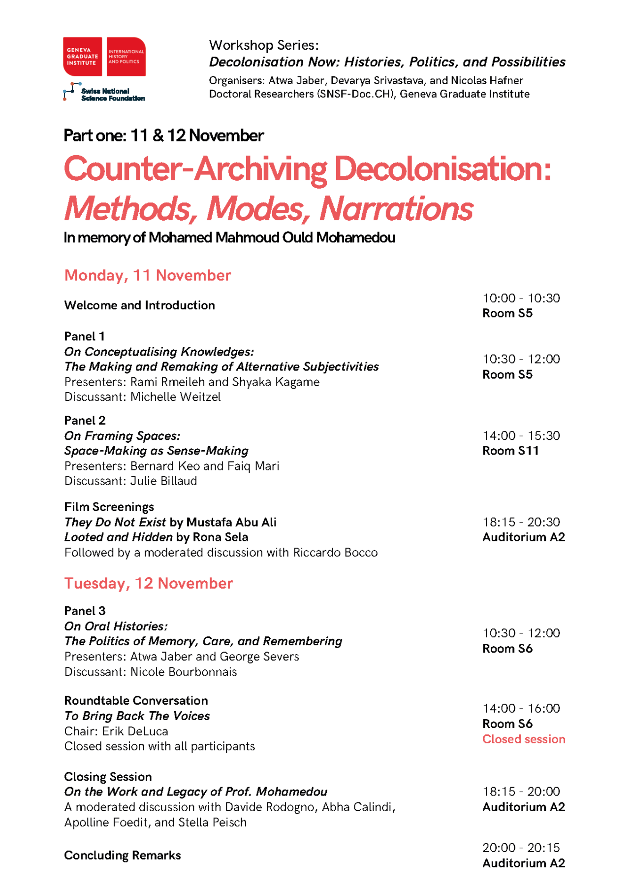 Decolonization Now — Workshop-I-Program